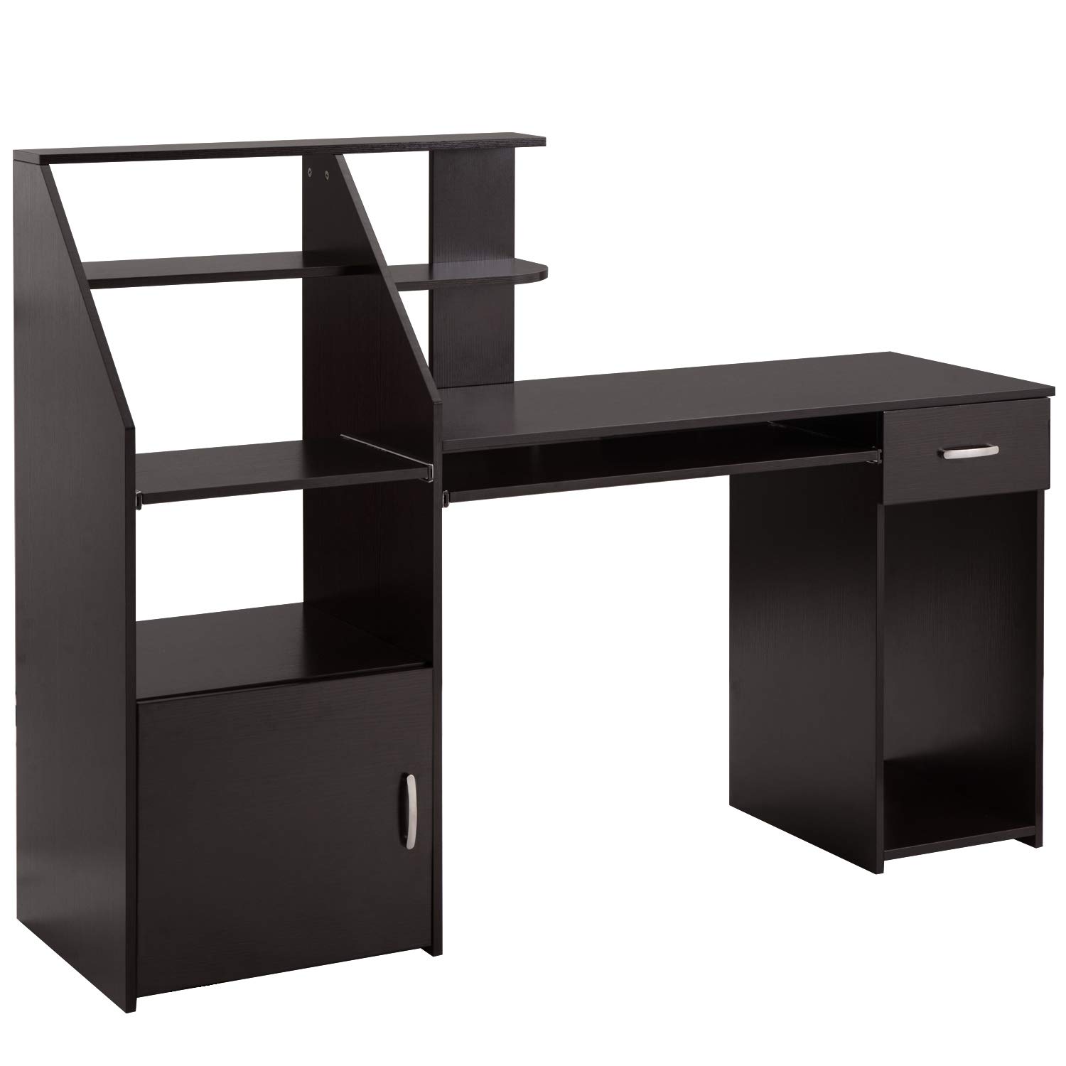 ArtiCasa Multi-Functions Computer Desk with Storage Draws,Office Desk with Bookshelves & Reversible File Cabinet, Study Writing Desk with Host Storage & Pull-Out Keyboard Tray (White)
