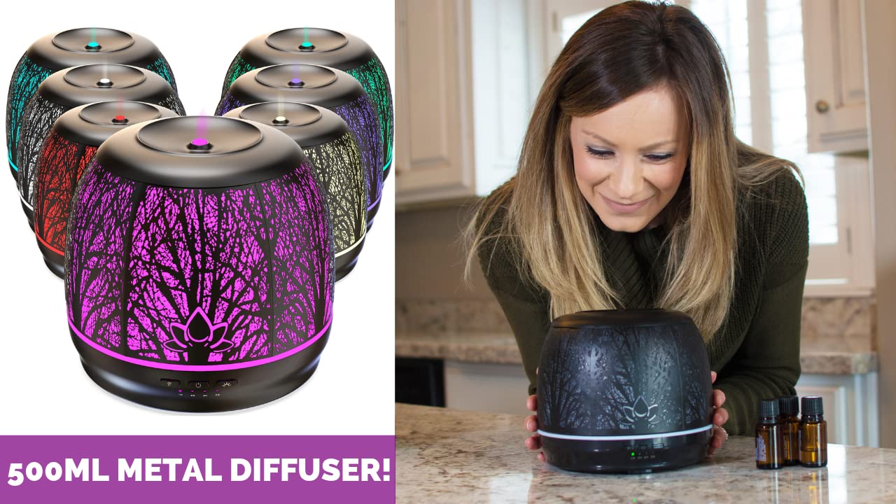 Aroma Outfitters Large Iron Essential Oil Diffuser | Aromatherapy Diffuser That Purifies Air | Ultrasonic Humidifier 7 Color LED Lights | Home Essentials | Scent Diffuser | Large Water Tank of 500mL