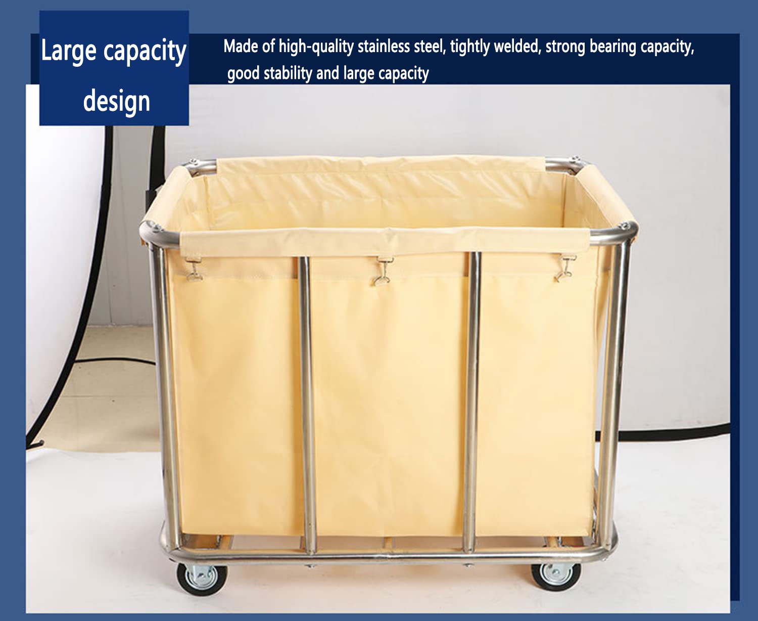 XIJIXILI Industrial Laundry Cart with Wheels 330lb Commercial 12 Bushel Laundry Hamper Sorters Large Waterproof Laundry Basket Heavy Duty For Home Laundry Organizer and Storage