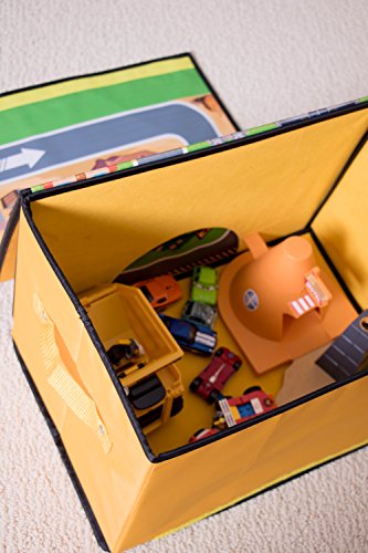 Clever Creations Collapsible Toy Storage Organizer and Play Mat for Kids - Perfect Toy Chest for Organizing Books, Toys, Games, and more - Construction Site Theme