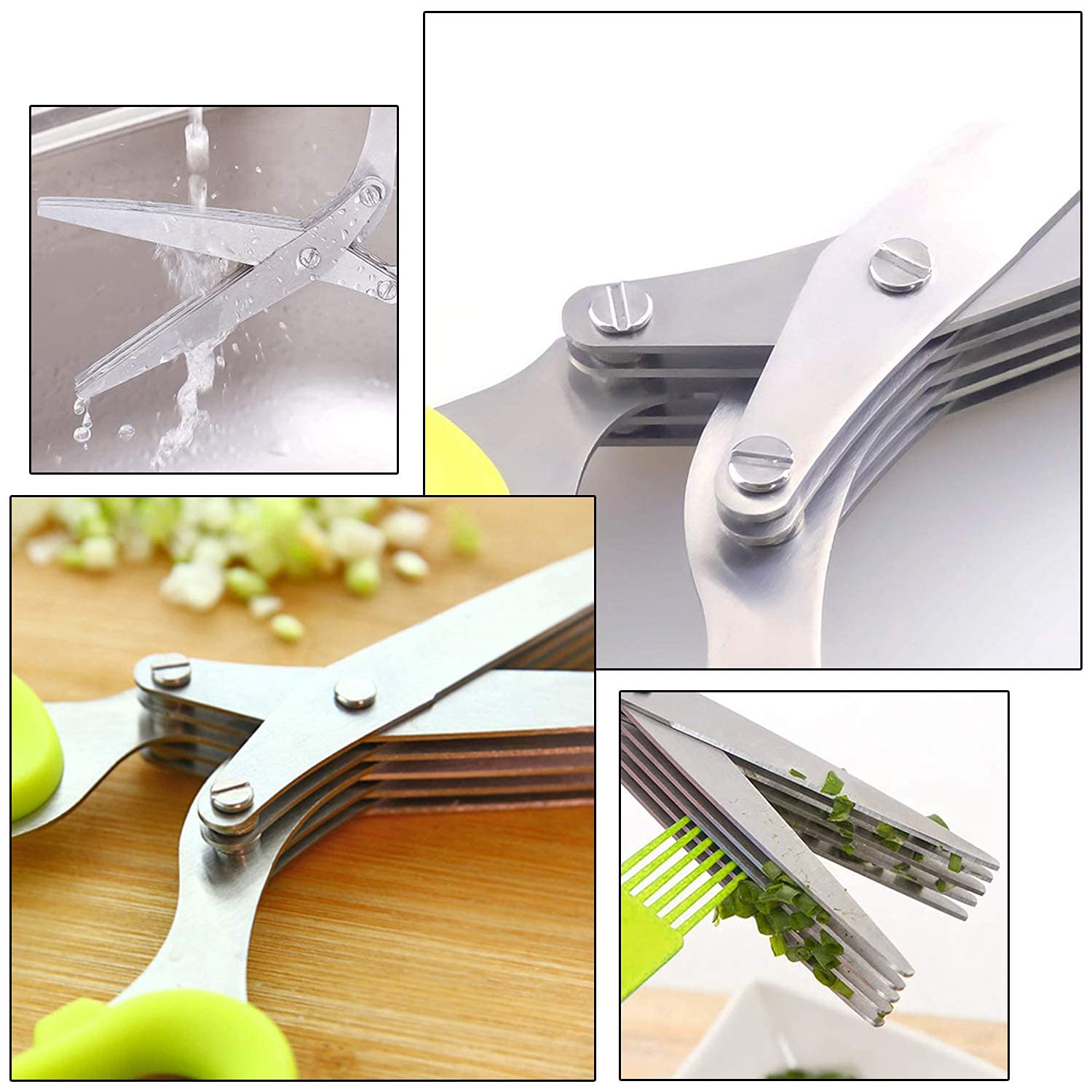 AUTIDEFY Herb Scissors 2 IN 1 Tools Set Stainless Steel Herb Cutter Tools 5-Blades Scissors with Herb Stripping Tool, Cleaning Comb for Cutting Cilantro Onion Salad