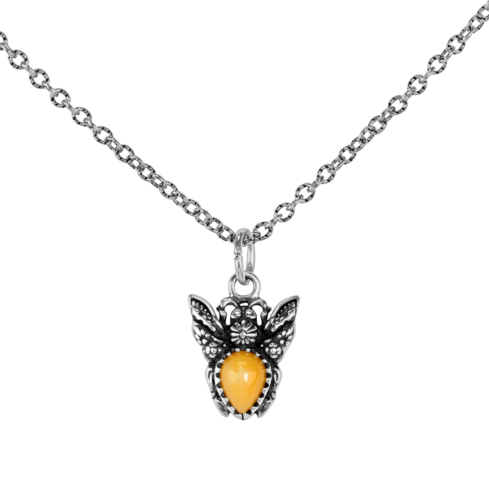 American West Sterling Yellow Jasper Bee Necklace 17 to 20 Inch