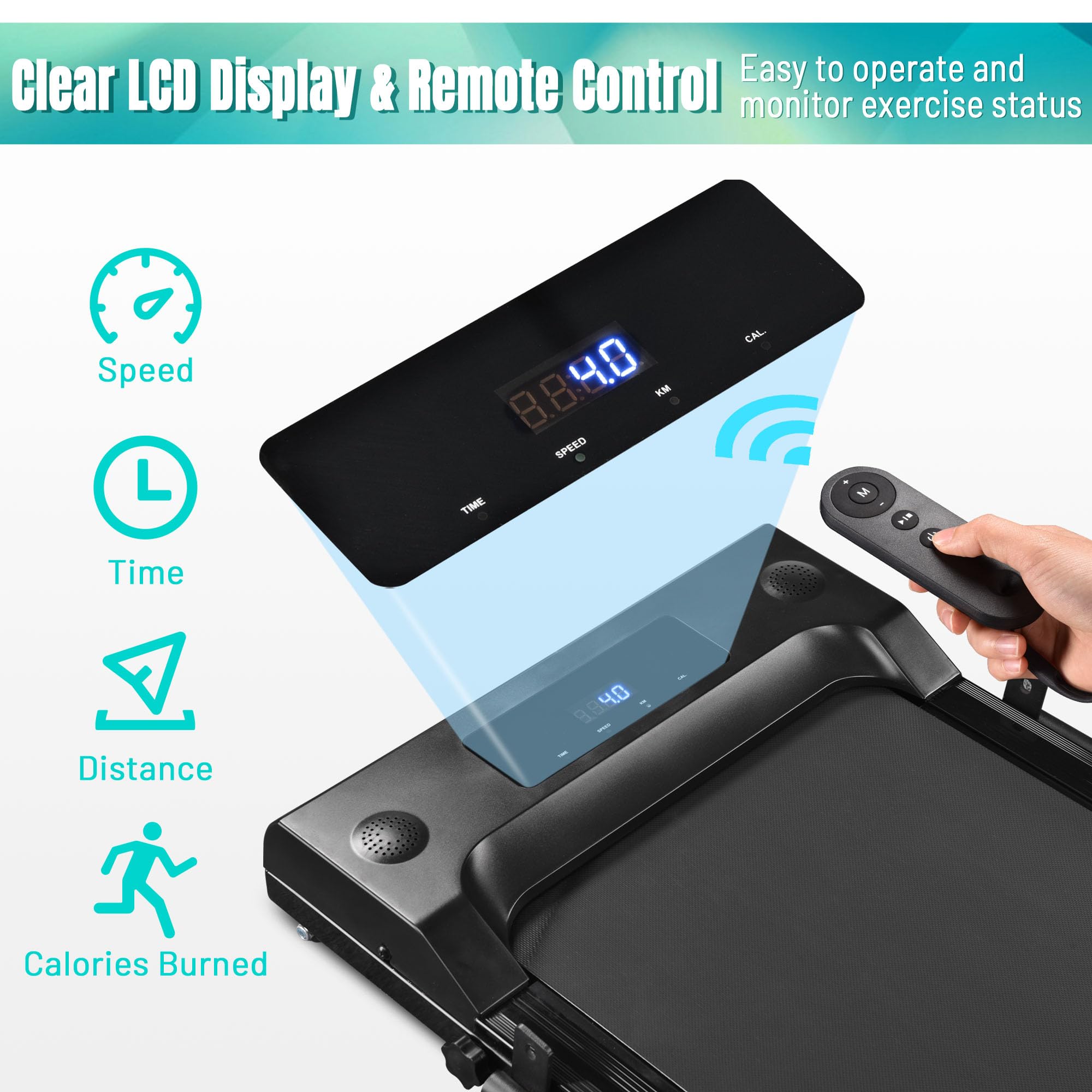 AW Folding Electric Treadmill Running Walking Fitness Machine with LCD Display Speaker for Home Office Gym Exercise Apartment Basement Workout