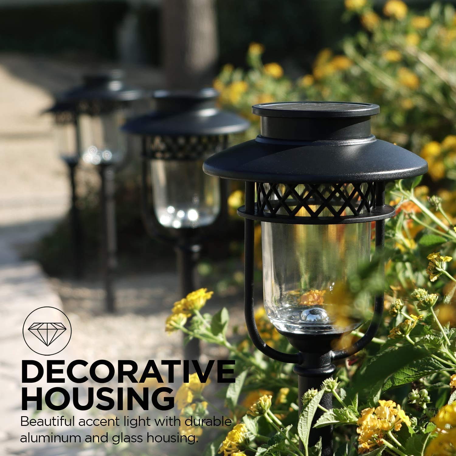 Home Zone Security Pathway & Garden Solar Glass Lights Stainless Steel 16 Set