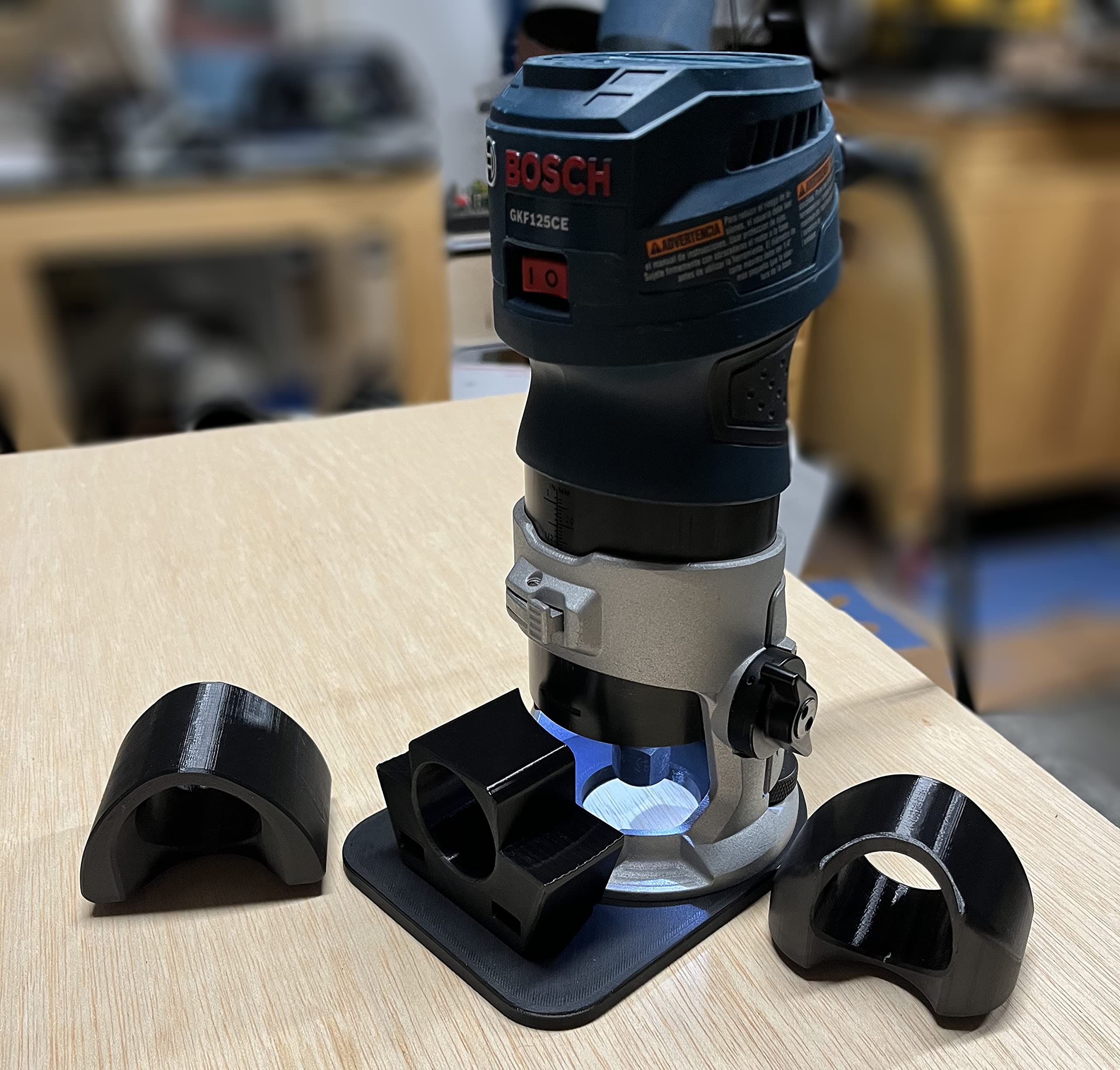 Sub-Base With Dust Collection Fittings for Bosch Colt 1.25-HP Trim Router (GKF125CEK) - Buried Cuts, Dadoes, Grooves, Edges, and More! (40mm Hole) - Made in USA