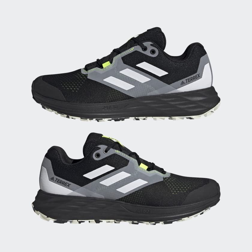 adidas Men's Terrex Two Flow Trail Running Shoe, Core Black/Crystal White/Solar Yellow, 8.5