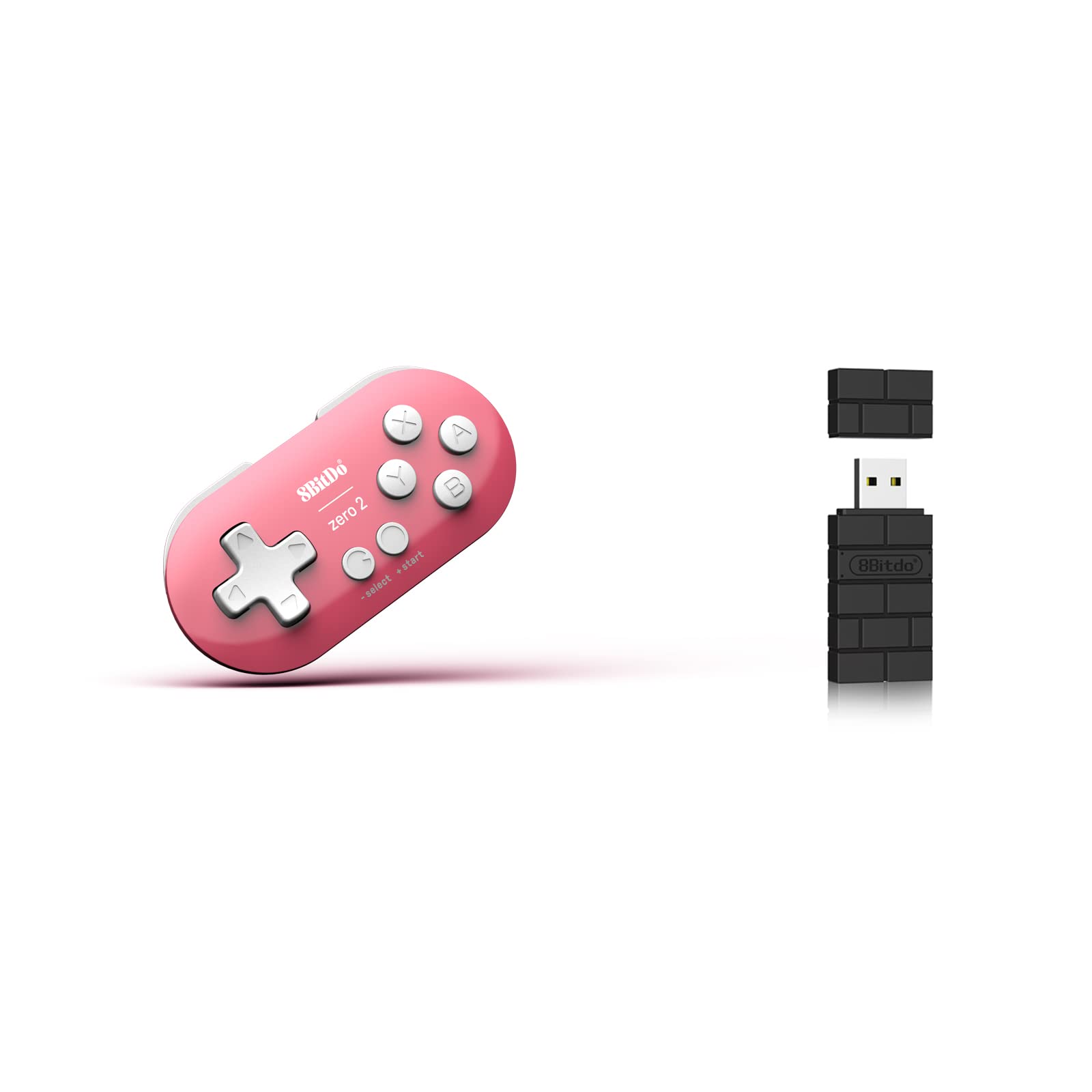 Nargos 8BitDo Zero 2 Mini Game Controller and 8BitDo Wireless Adapter 2 (Controller Pink)