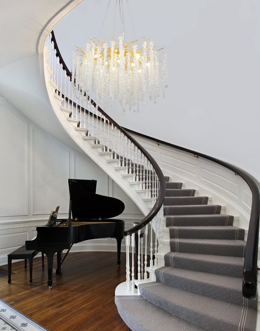 AUEAAOW Gold Crystal Chandelier Lighting Foyer Hall Staircase Chandeliers Modern Tree Branch Chandeliers Light Fixture for High Ceiling Round 31.5"