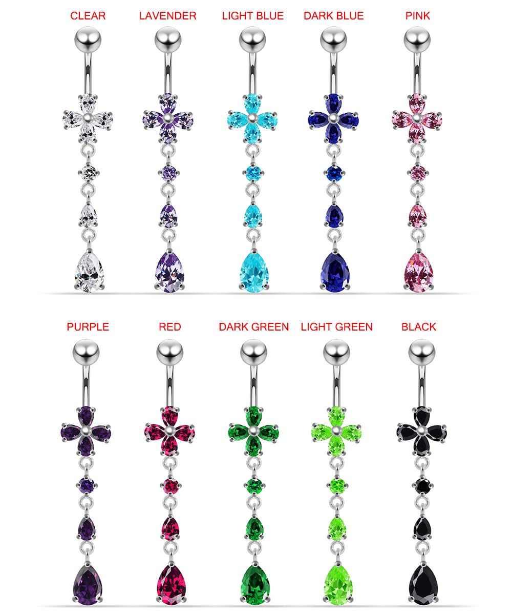 AtoZ Piercing Light Blue Crystal Stone Fancy Cross Dangling 925 Sterling Silver with Stainless Steel Belly Button Rings