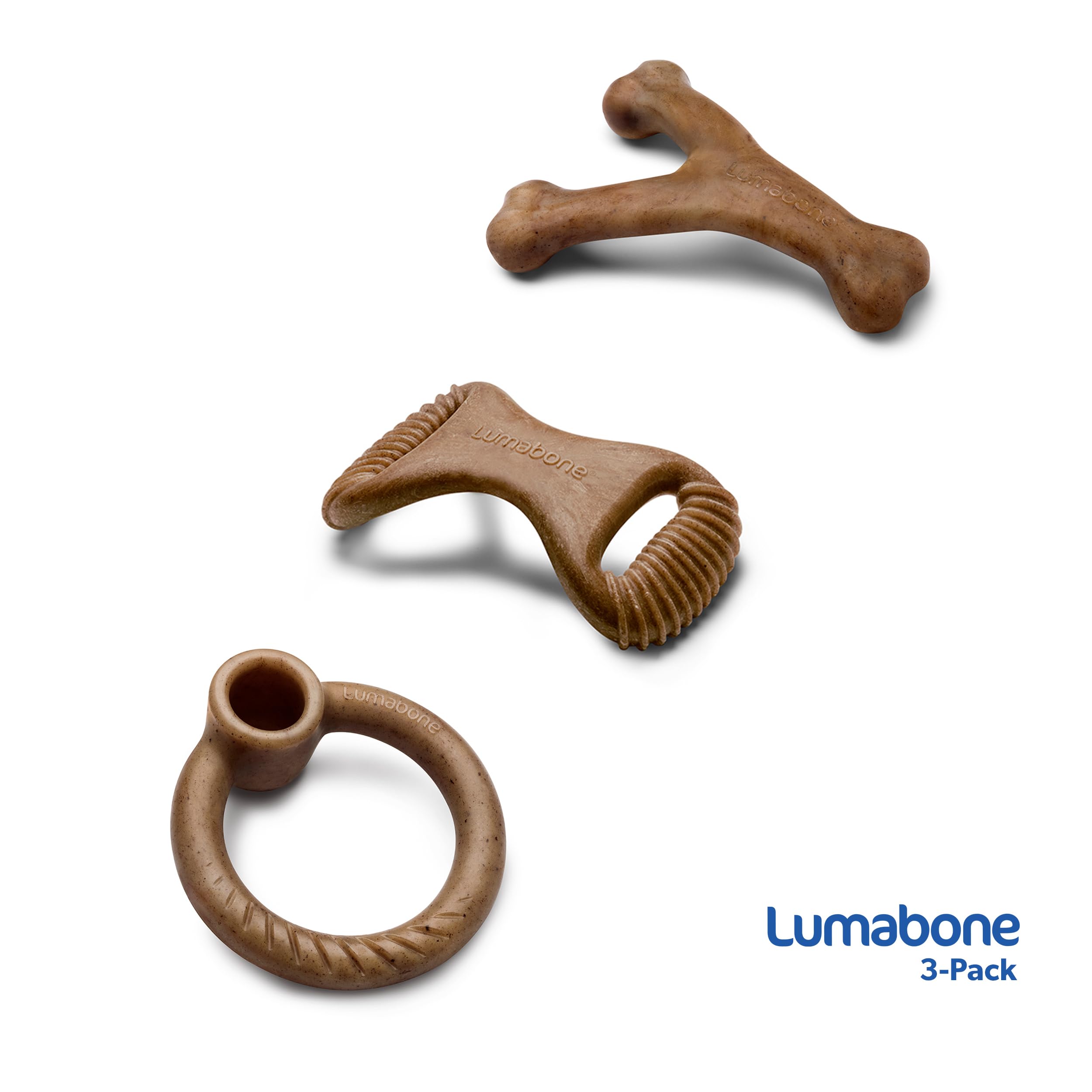 Lumabone Real Bacon Medium 3-Pack Durable Dog Chew Toys for Aggressive Chewers, Made in USA & Real Bacon 3-Pack Dog Toys for Aggressive Chewers,Wishbone, Dental Chew, Ring Bacon Medium