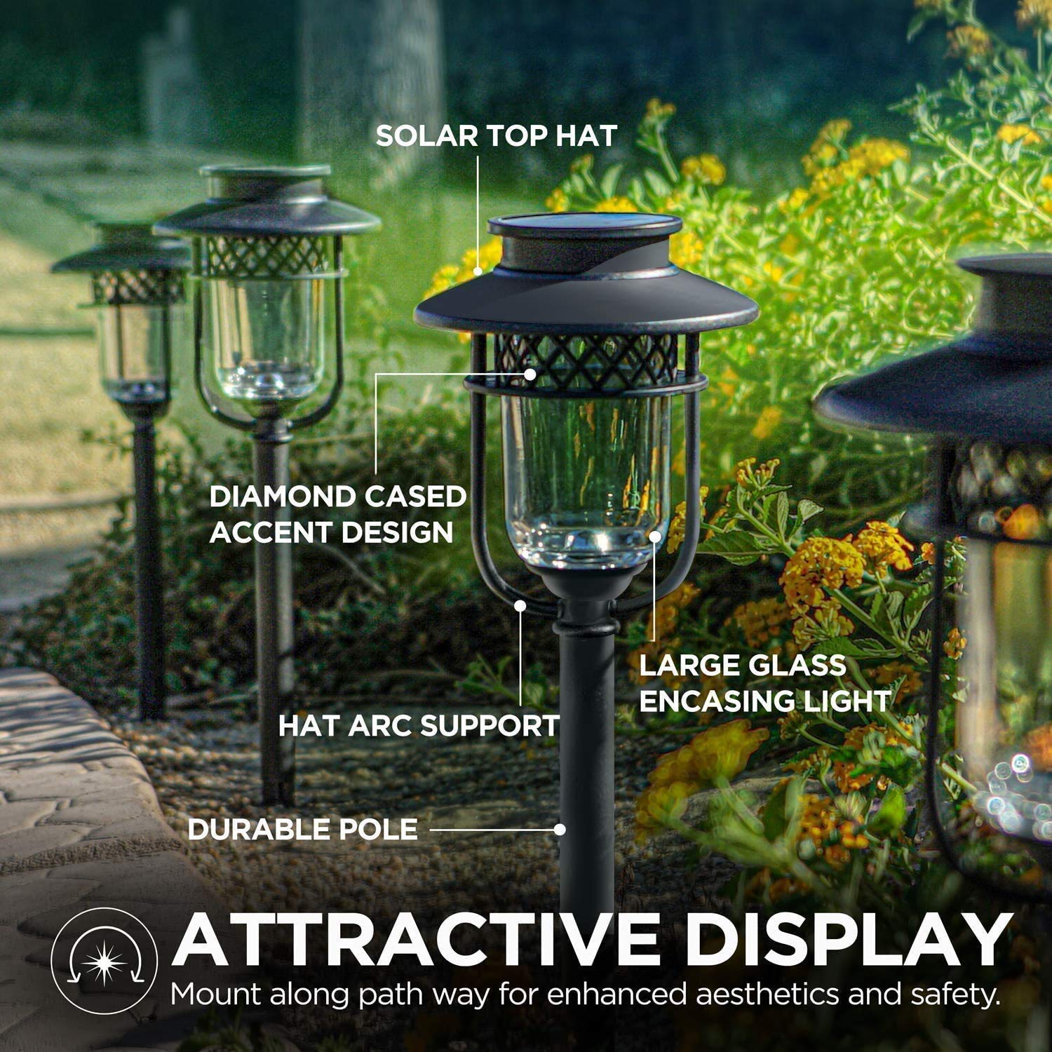 Home Zone Security Pathway & Garden Solar Glass Lights Stainless Steel (8-Set)