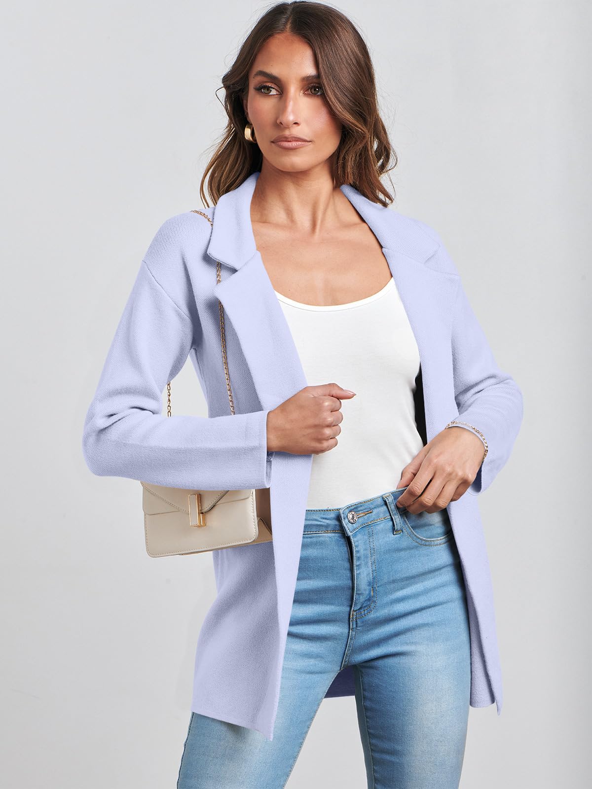 ANRABESS Cardigan Sweaters for Women Open Front Jacket Long Sleeve Lapel Casual Classy Knit Blazer Chunky Cozy 2023 Fall Winter Coat Trendy Coatigan Work Office Clothes 593zangqing-S Navy Blue