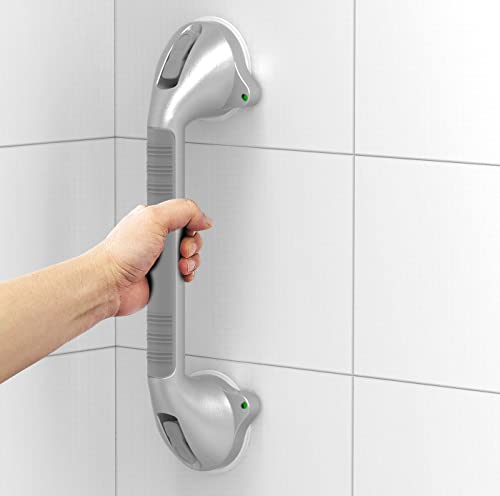 AmeriLuck 16.5inch Suction Bath Grab Bar with Indicators, Balance Assist Bathroom Shower Handle, Silver/Grey(Pack of 2)