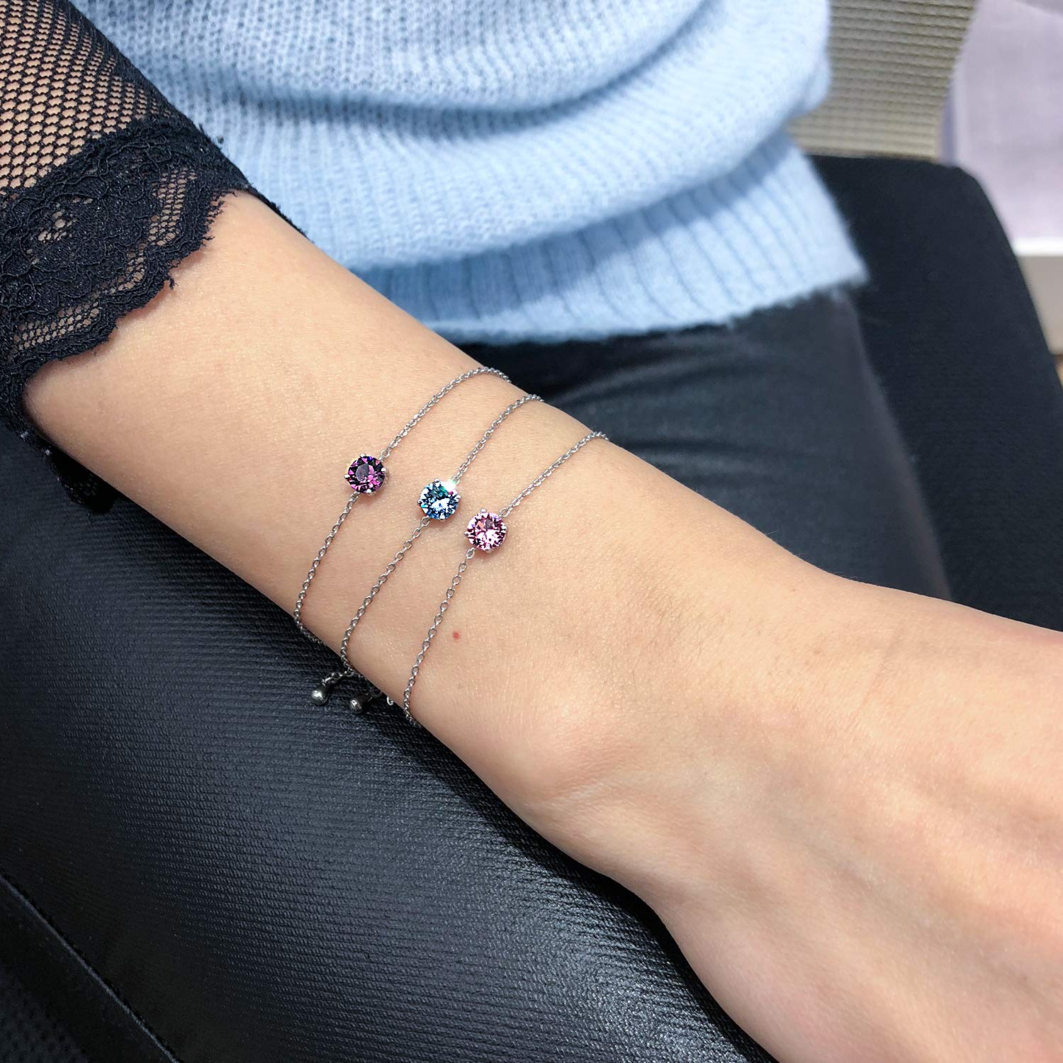 EGOO&YAMEE March Birthstone Bracelet Silver Copper White Gold Plated Cz Crystal Hearts & Arrows Adjustable Bangle (12 Color) Gifts for Women