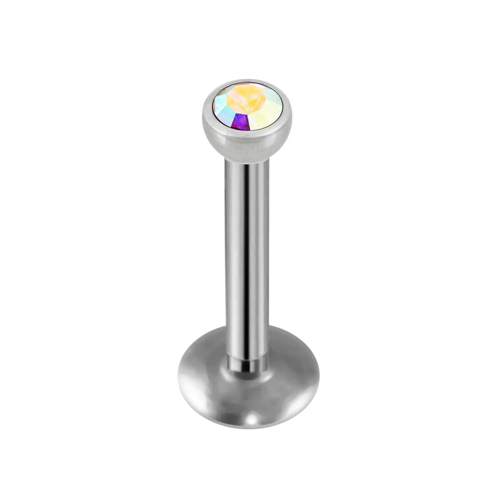 AtoZ Piercing Rainbow Crystal Stone Push-Fit Ball with 16 Gauge - 6MM(1/4") Length Surgical Steel Labret Tragus Bars