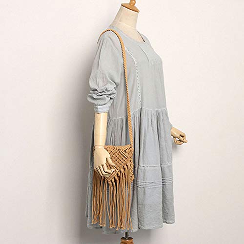 Goclothod Women Crochet Fringed Shoulder Bag Cotton Tassel Crossbody Bag Hippie Beach Purse