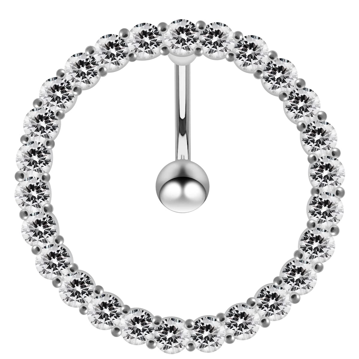 AtoZ Piercing White Gemstone Fancy Big Circle Around Belly 925 Sterling Silver with Stainless Steel Belly Button Rings