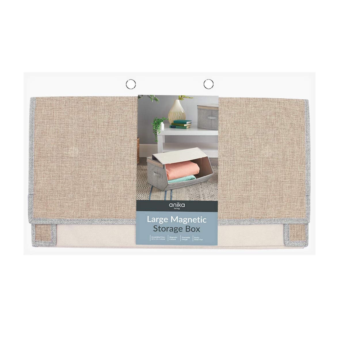 Anika 66819 Stackable Storage Box with Magnetic Secured Lid-25x35x50cm-Cream, Canvas, Cream, Large
