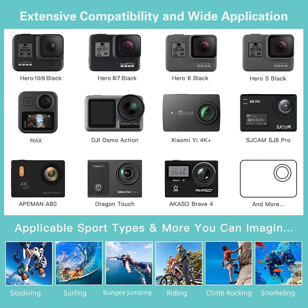 Artman Upgraded Action Camera Accessories Kit 61-in-1 for Gopro Hero 10 9 8 7 6 5 4 3 2 1 Black Max Fusion Session Silver Akaso DJI Xiaomi Yi Apeman 2018 Insta360(Black)