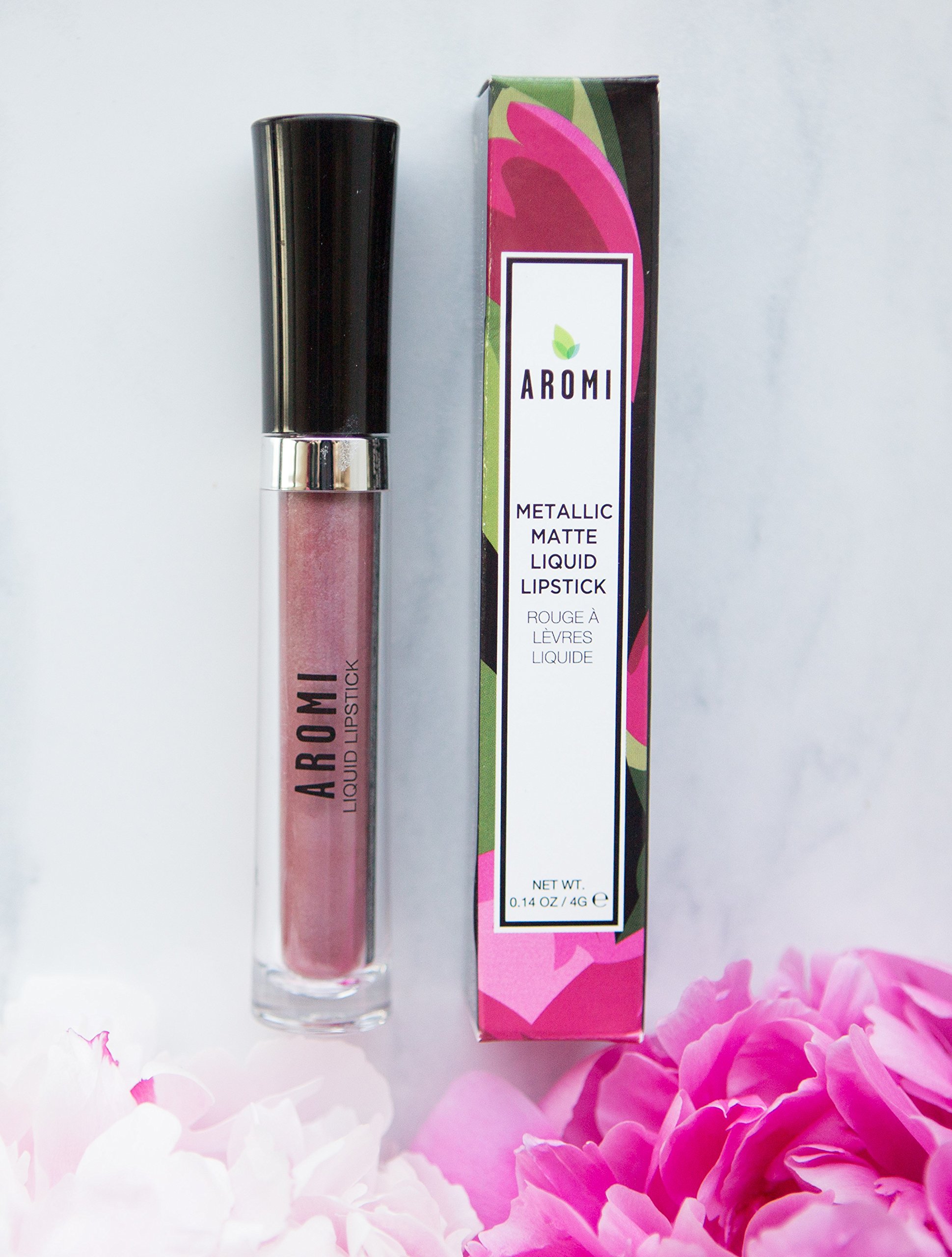 Aromi Dusty Rose Metallic Liquid Lipstick, Rosy Pink Nude Lip Color, Shimmery Finish, Waterproof, Long Lasting, Vegan, Cruelty-Free, Handmade (Pixie Dust)