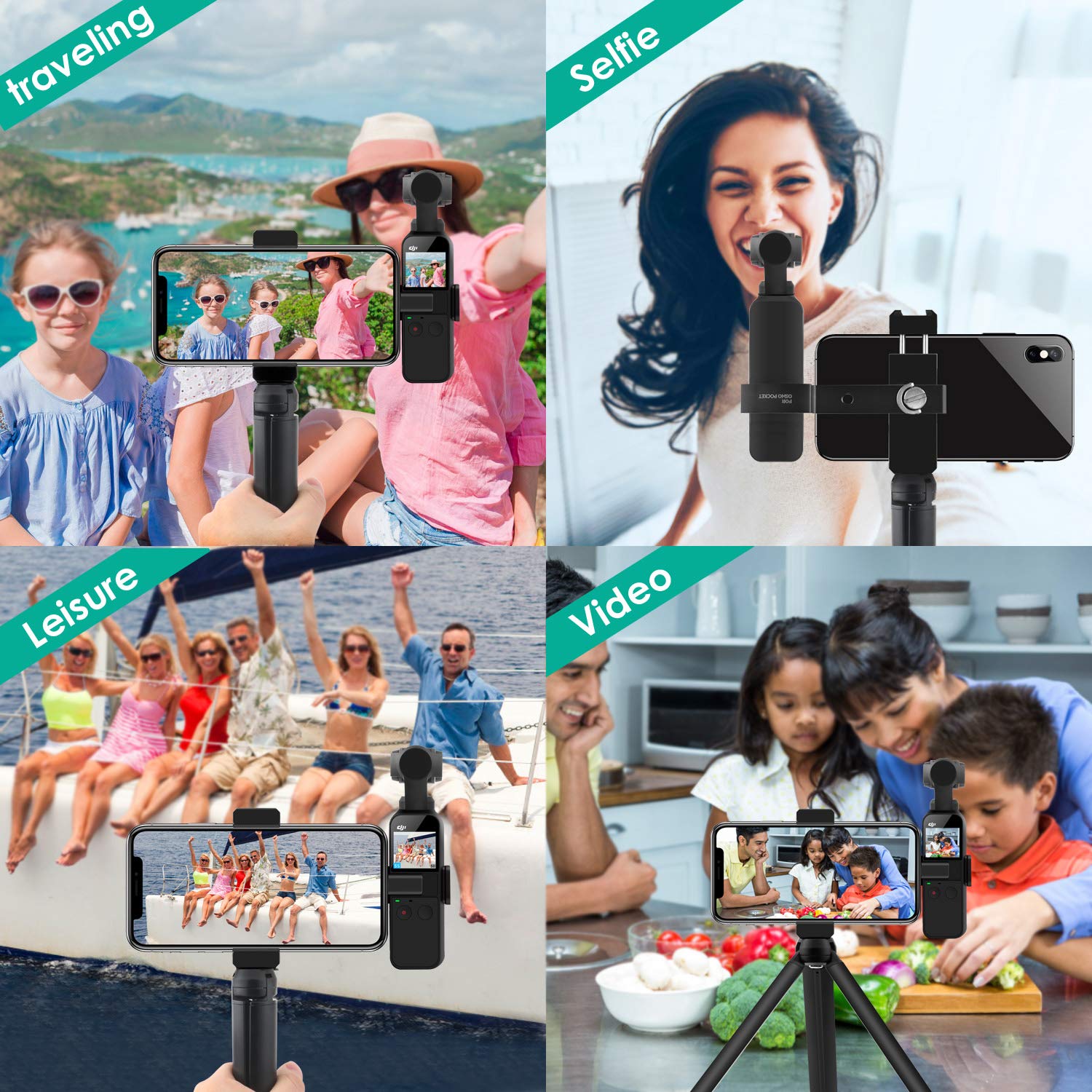 Alcoon Aluminum Handheld Phone Holder Tripod Mount Stand Compatible for DJI Osmo Pocket Accessories with Cold Shoe Interface and 1/4 Inch Thread