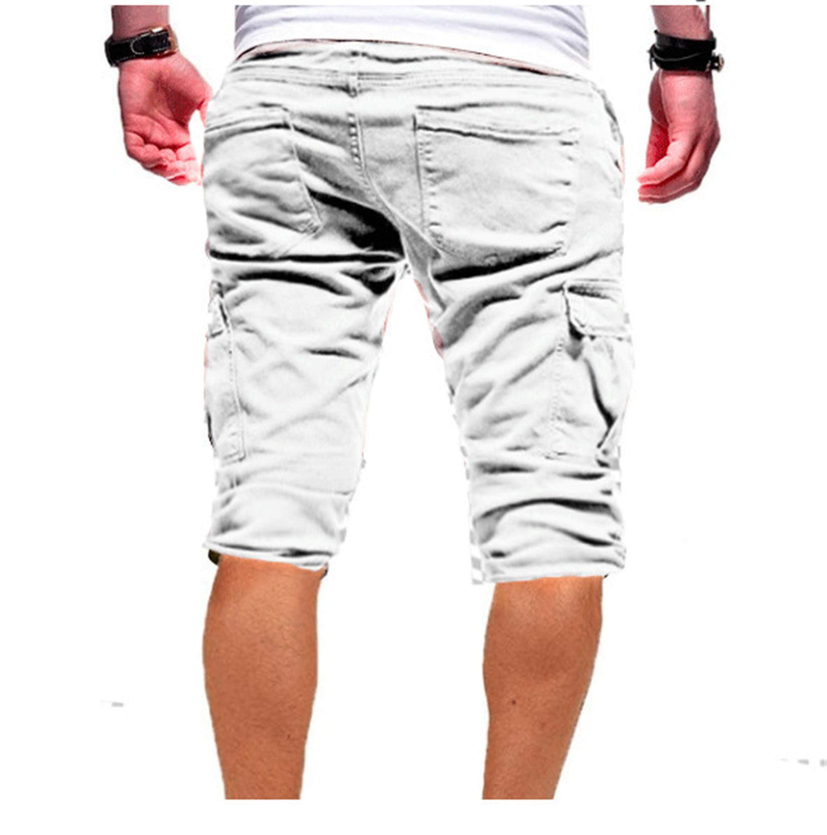 Andongnywell Men's Elastic Waist Gym Workout Shorts Quick Dry Bodybuilding Weightlifting Pants Training Running Jogger (White,3X-Large)