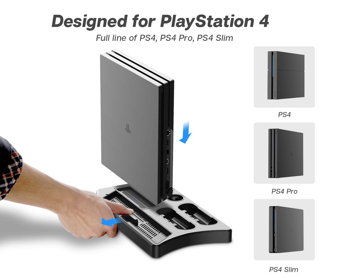 ElecGear Vertical Charging Stand with Cooling Fan PSVR Headset Storage Stand, Docking Station Charger Dock for Move and DualShock 4 Controller, PlayStation , PS VR