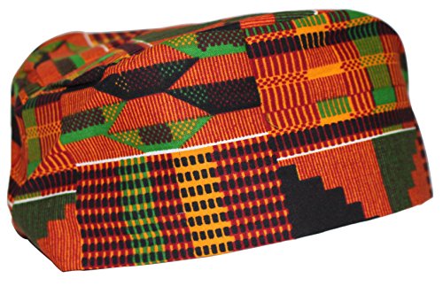 African Inspired Fashions Ethnic Kente Bow Tie Set Handkerchief Kufi Hat (A)
