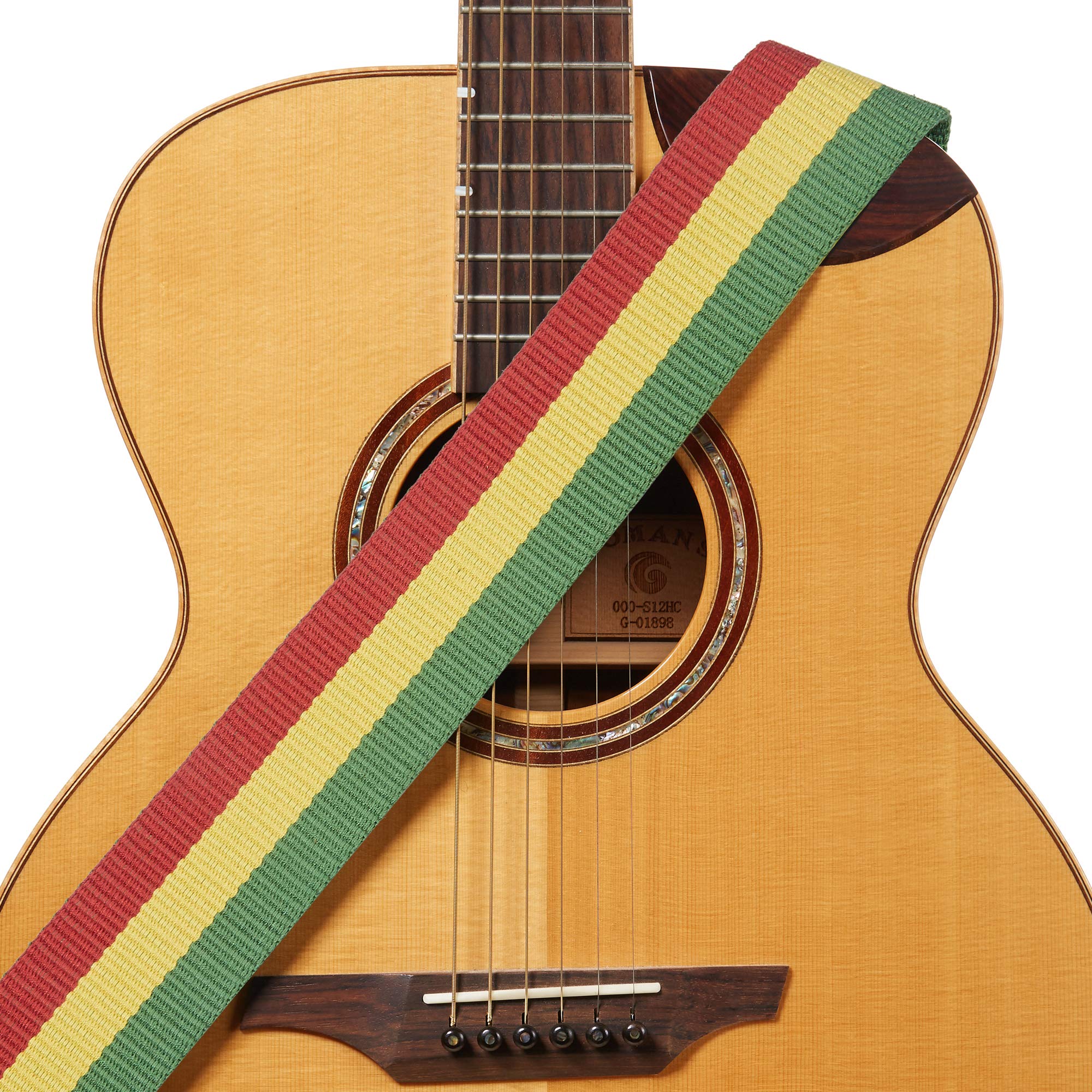 Amumu Reggae Guitar Strap Jamaica Rasta for Acoustic, Electric and Bass Guitars with Strap Blocks & Headstock Strap Tie