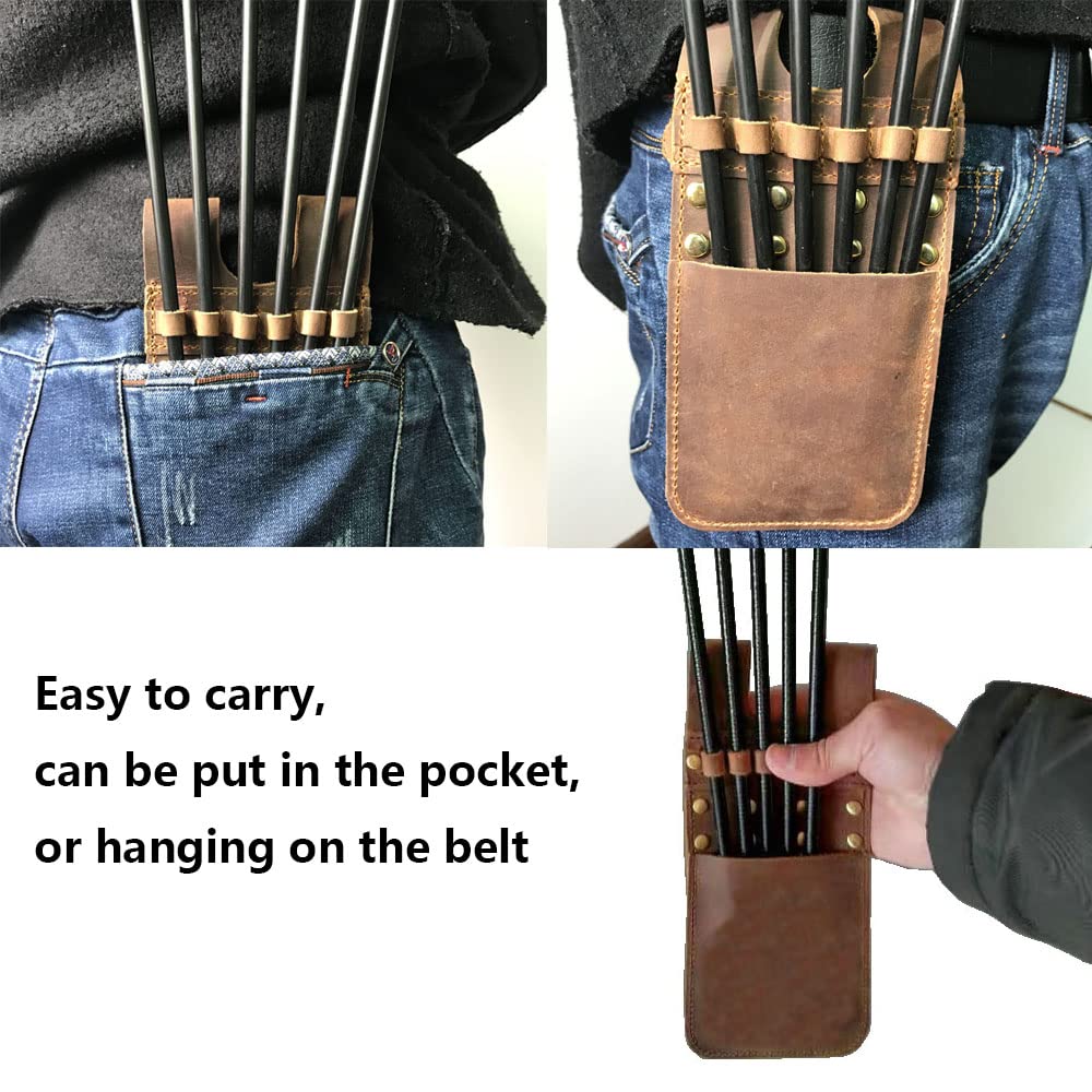 AMEYXGS Archery Pocket Arrow Quiver Leather Arrow Holder Portable Arrow Training Carrier Bag for Shooting Hunting Accessory (brown)