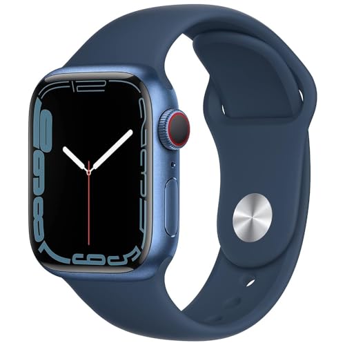 Apple Watch Series 7 (GPS + Cellular, 45mm) Blue Aluminum Case with Abyss Blue Sport Band, Regular (Renewed)