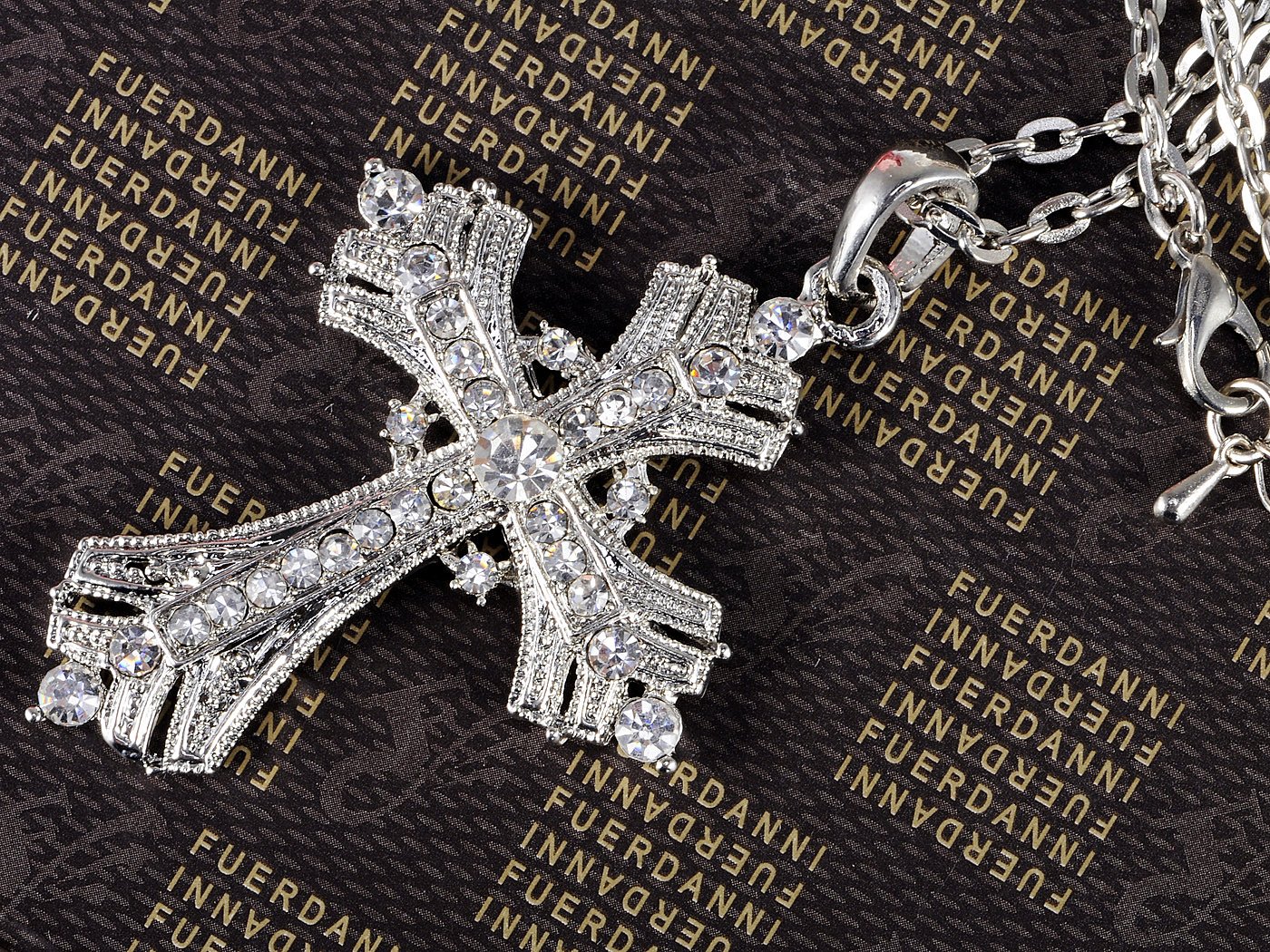Alilang Silvery Tone Religious Cross Pendant Necklace Clear Crystal Rhinestones,Silver Clear