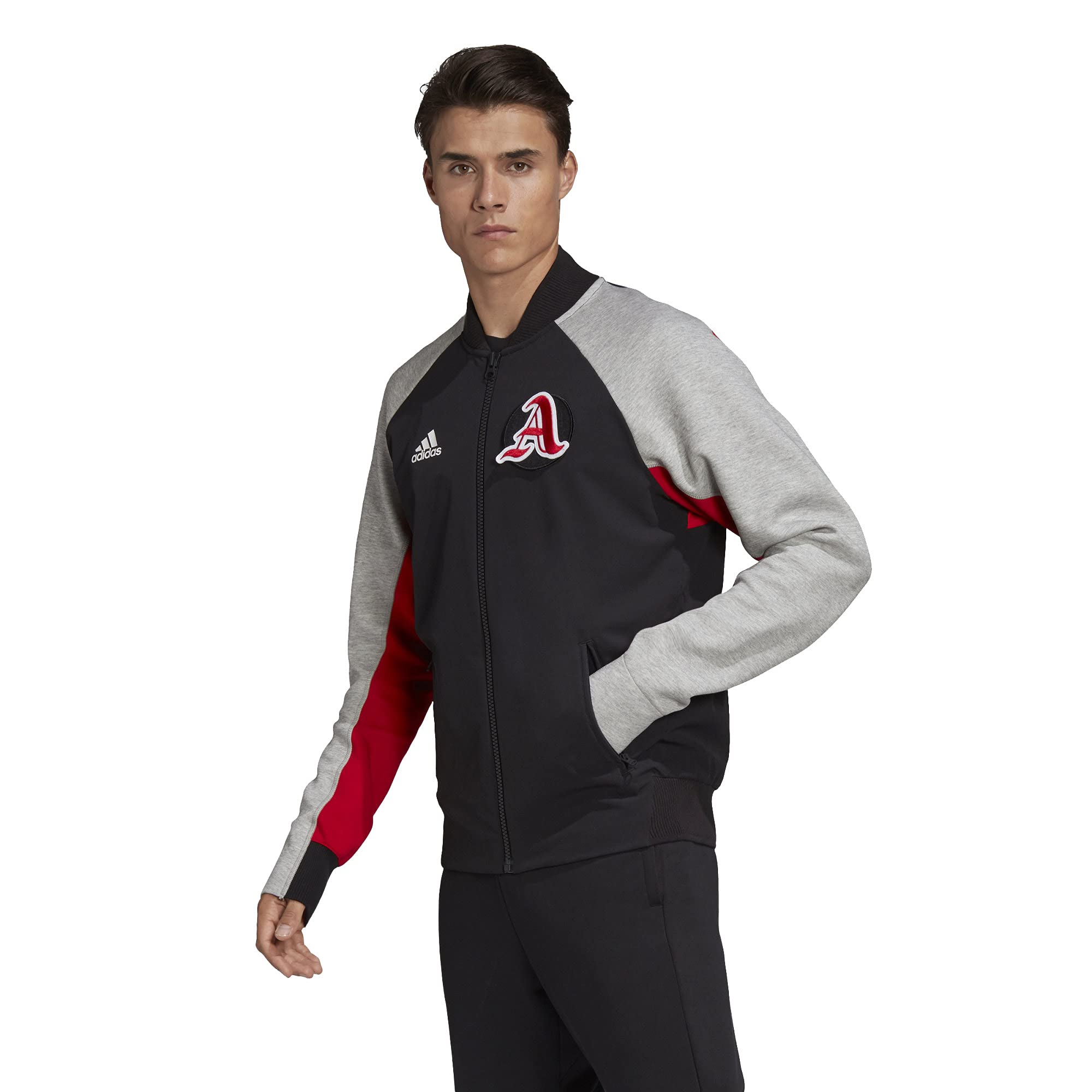 adidas Men's Varcity Jacket Black/Medium Gray Heather/Scarlet Small