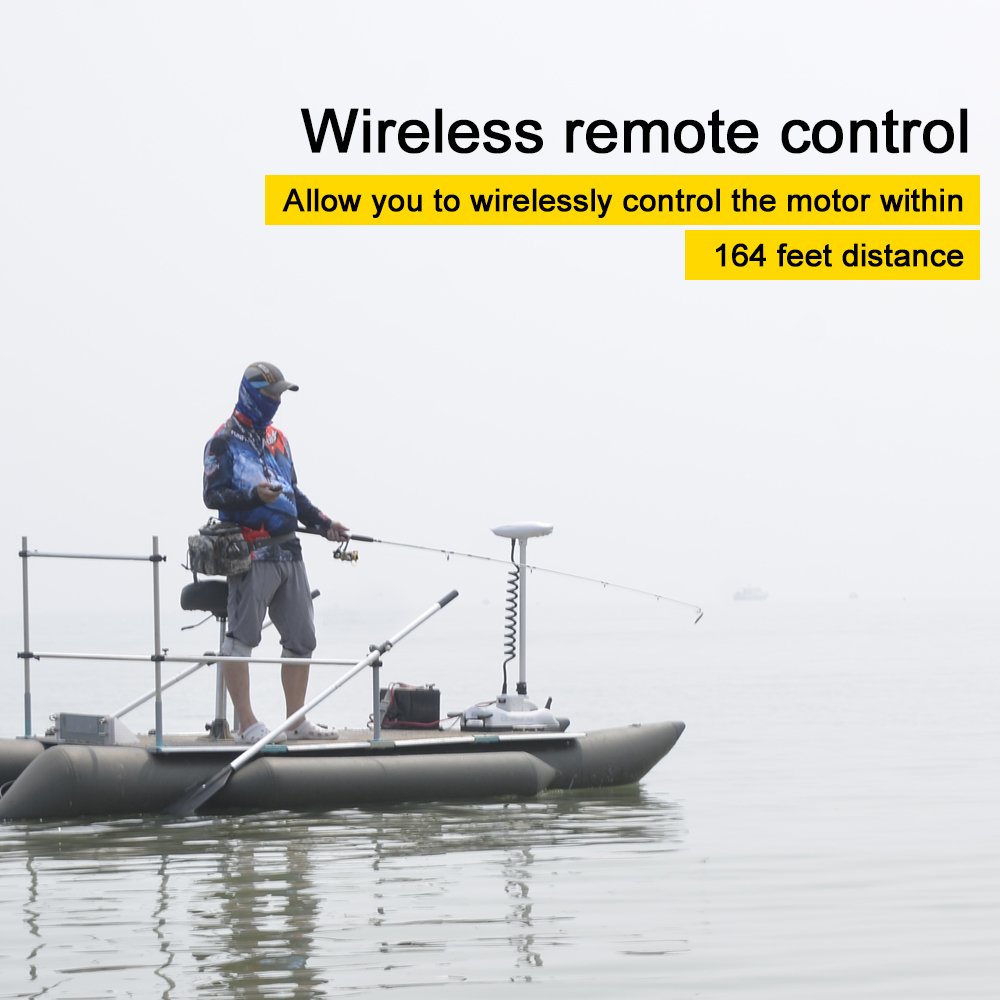 AQUOS Haswing White 12V55LBS 48inch Bow Mount Trolling Motor with Remote Control, Wired Foot Control, Quick Release Bracket for Inflatable Boat Bass Boat Aluminum Boat Fishing Freshwater/Saltwater