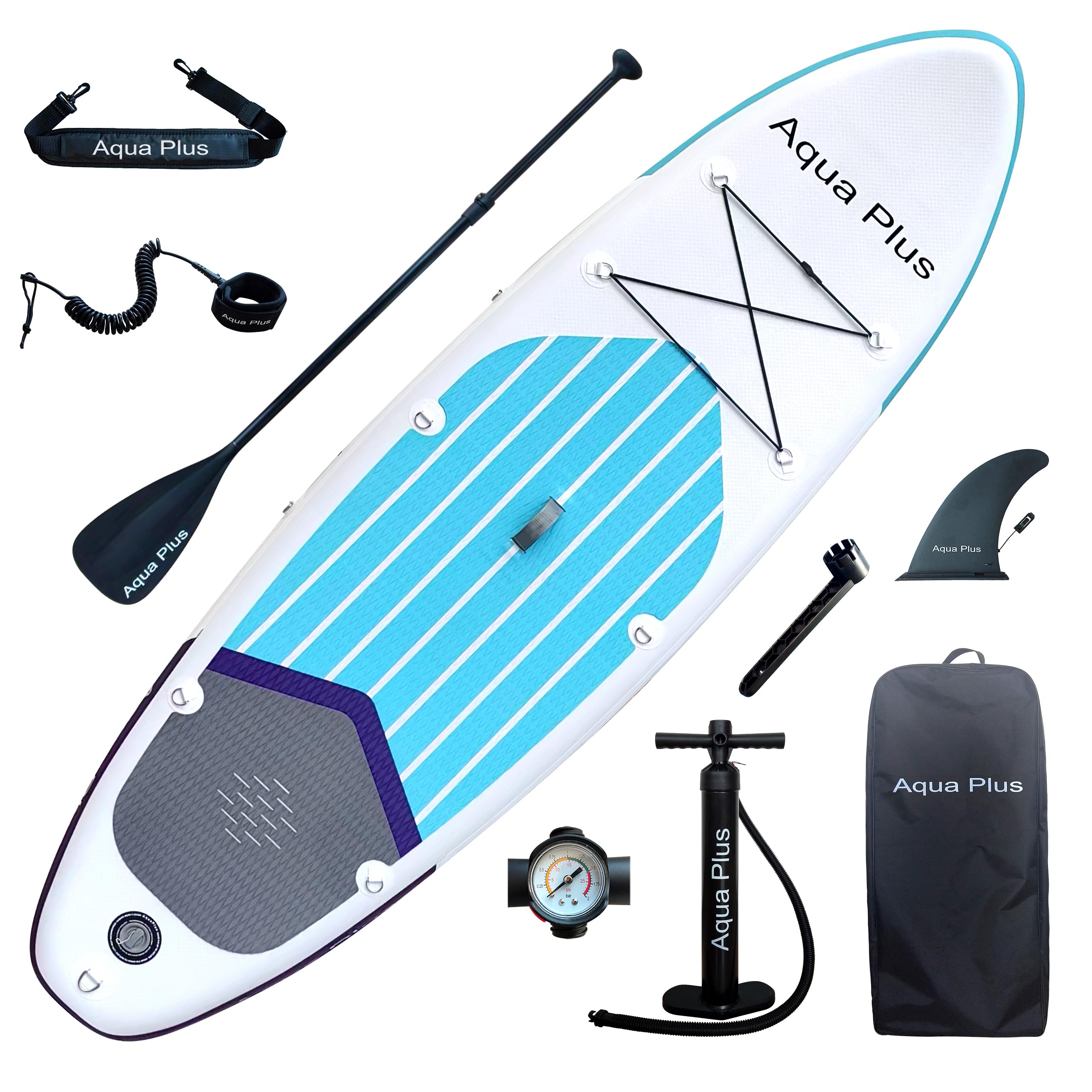 Aqua Plus 6inches Thick Inflatable SUP for All Skill Levels Stand Up Paddle Board,Paddle,Pump,ISUP Travel Backpack, Leash,Shoulder Strap,Youth,Adult Inflatable Paddle Board