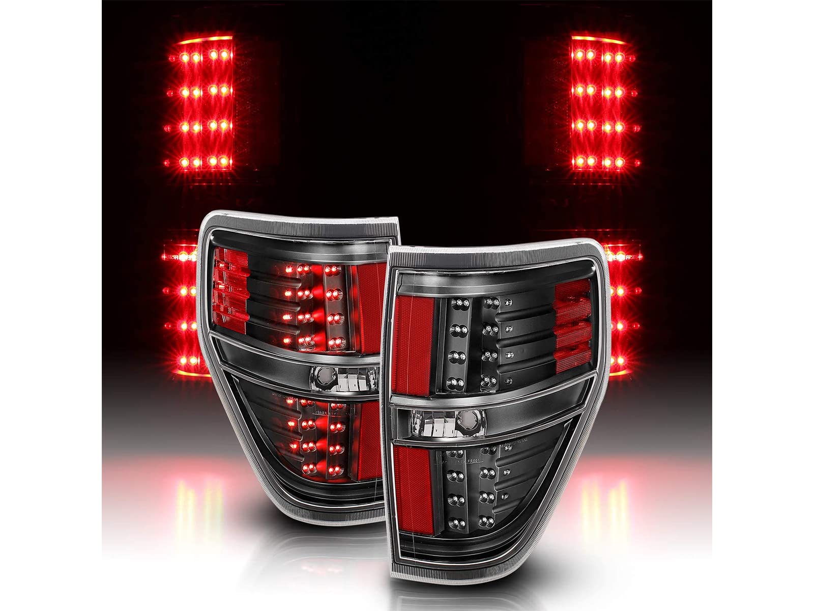 AmeriLite Black LED Replacement Brake Tail Lights Set For 09-14 Ford F-150 - Passenger and Driver Side
