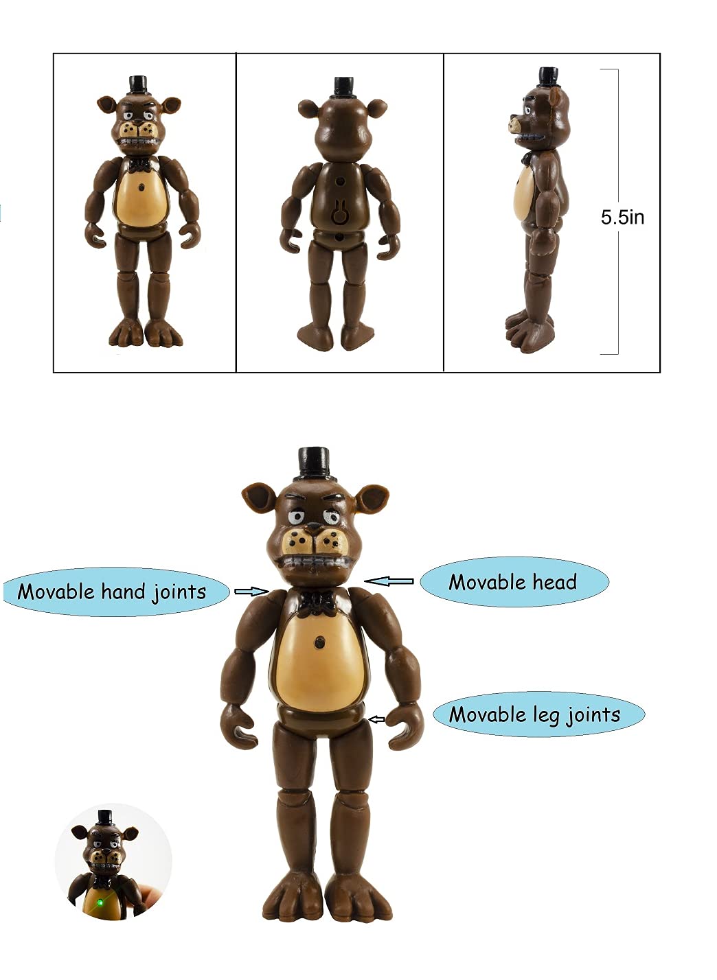 Lev 5 FNAF Action Figures Toy Set Inspired by Action Figures Freddy / Golden Freddy / Foxy / Chica / Bonnie Toys Gift Figure. Size 5-6 inches, Multicolor