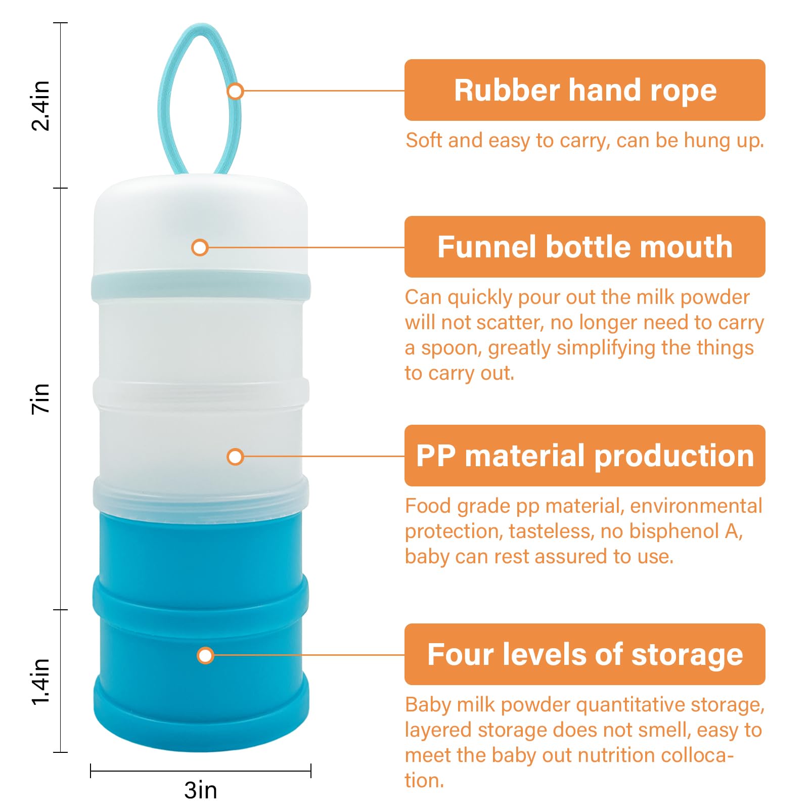 Baby Formula Dispenser Food Containers, Non-Spill Portable Baby Milk Powder Formula Container Baby Snack Storage Container, BPA Free (White DarkBlue)