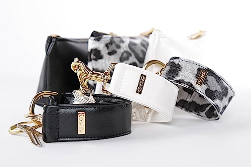 KEYPER 2-Piece Luxe Wristlet Set (IT Bag and a Key Ring Bracelet) PU Vegan Leather Classic Clutch Luxury Purse (Black Silver)