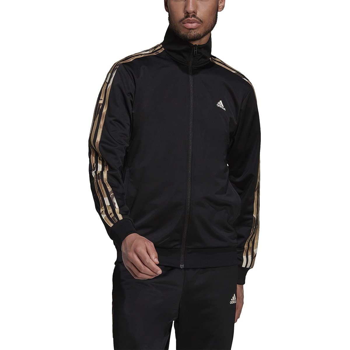 adidas Men's Warm-up Tricot Regular Camo Track Jacket, Black, Large