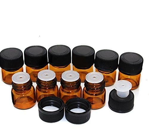 Simple-e 50pcs 1ml (1/4 Dram) Amber Mini Glass Bottle 1cc Amber Sample Vial Small Essential Oil Bottle Travel Must + 1pc Glass Clean Cloth