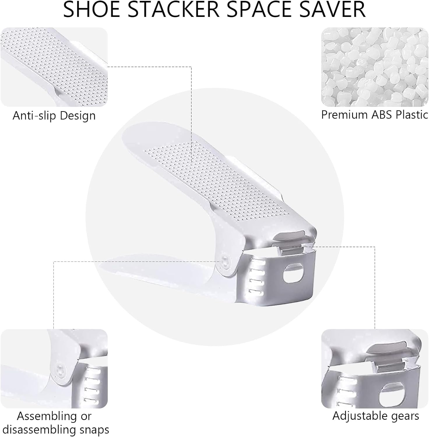 YIHATA Shoe Slots Organizer 20 Pack, Adjustable Shoe Stacker Space Savers 50%, Upgrade Double Deck Shoe Rack Holder for Closet Organization, White