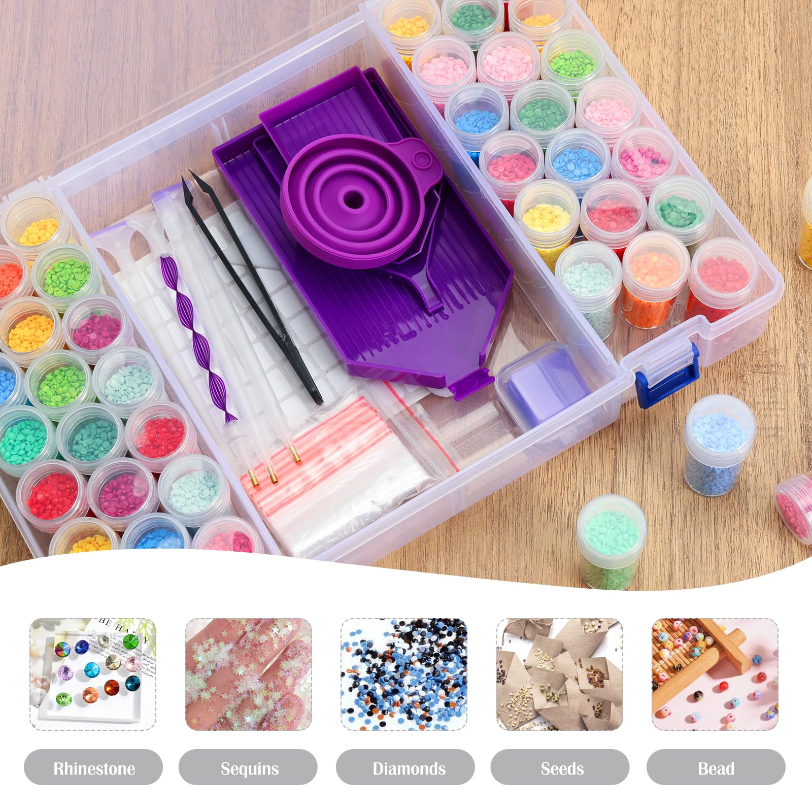 Quefe 1 Pack 40 Round Diamond Painting Storage Containers with Diamond Painting Accessories and Tools for Bead Storage Diamonds DIY Art Craft Storage
