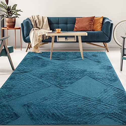 Antep Rugs Palafito 8x10 Geometric Shag Diamond High-Low Pile Textured Indoor Area Rug (Teal Blue, 7'10" x 10')