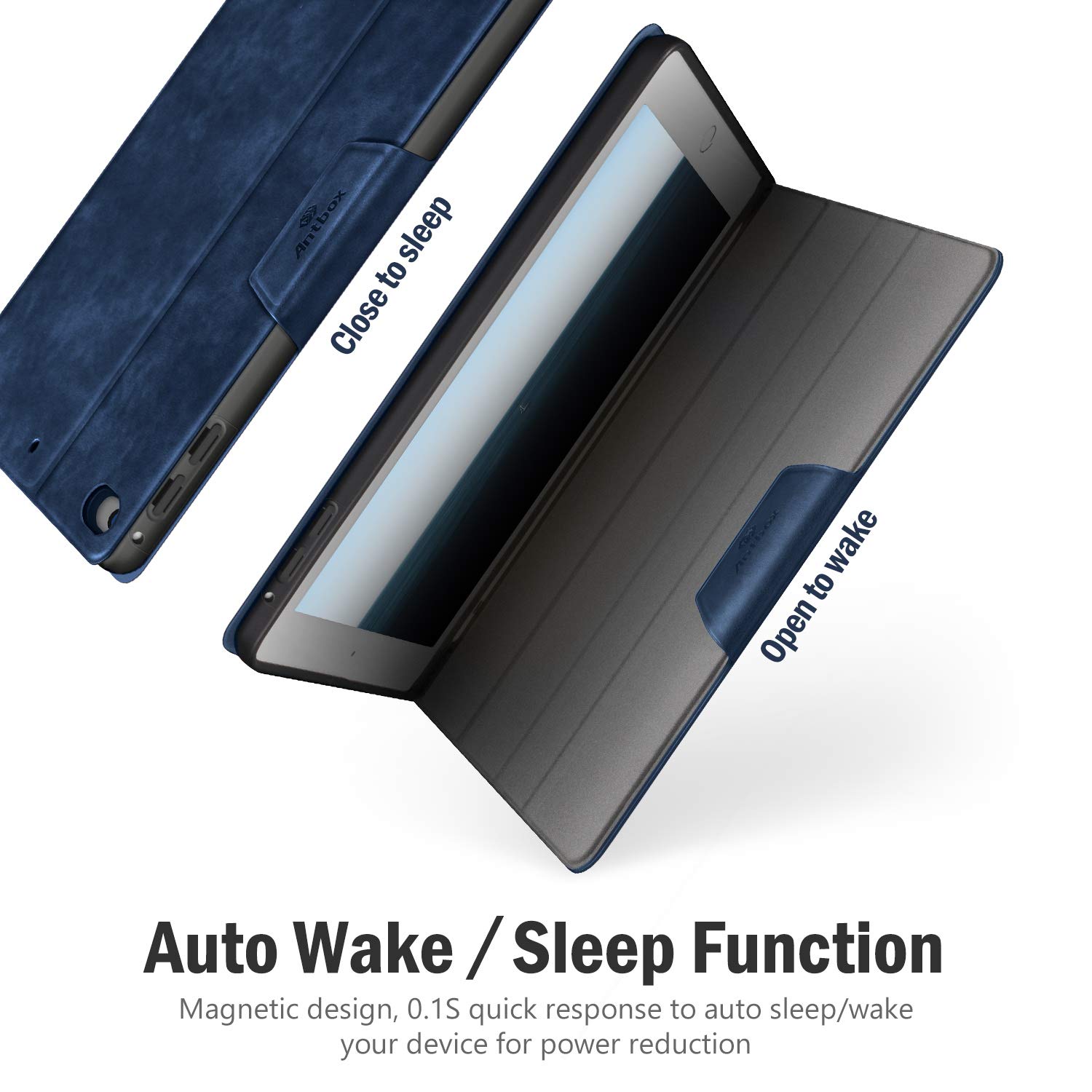 Antbox Case for iPad Mini 5 2019 (5th Generation 7.9 inch) / iPad Mini 4 with Built-in Apple Pencil Holder PU Leather Smart Cover with Auto Sleep/Wake Stand Function (Blue)