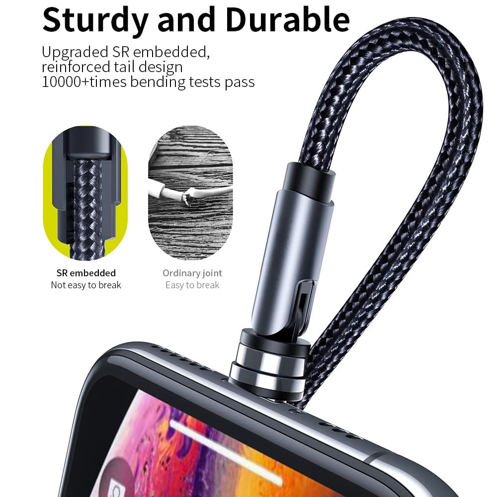 Bojianxin 540° Rotation 3 in 1 Magnetic Charging Cable(7-Pack, 1.6ft/3.3ft/6.6ft/6.6ft/10ft/10ft, Magnet Phone Charger Compatible with Micro USB, Type C Device
