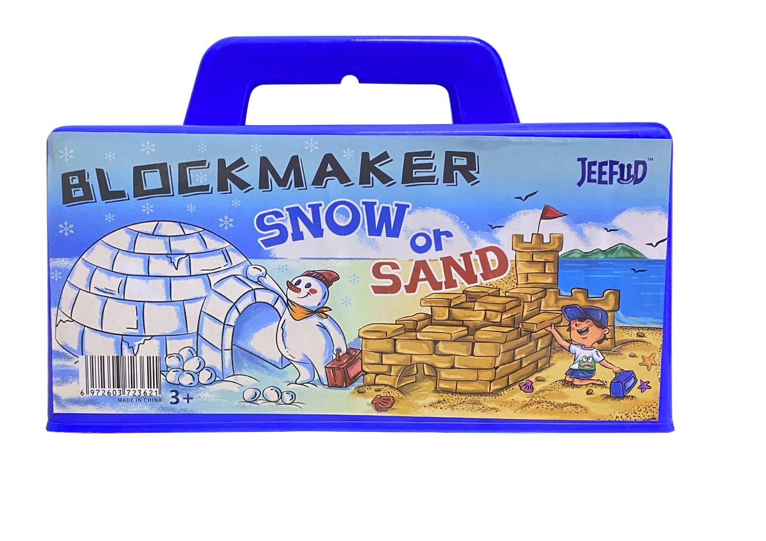 JEEFUD Snow Castle Block Maker, Snow Fort Building Castle Kit, Beach Brick Form Sand Box Toys for Boys Girls Outdoor Snow Sand Molds - Blue