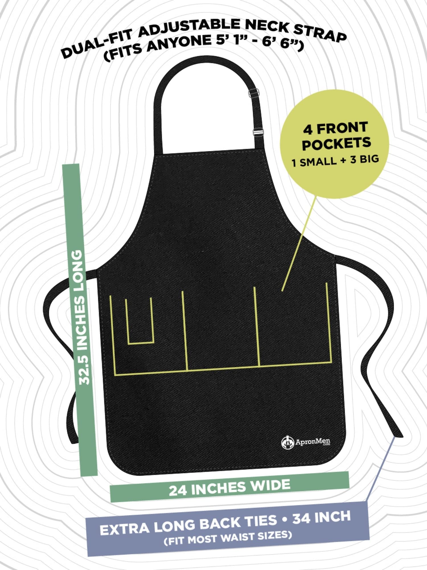 ApronMen, The Grill Ninja BBQ Grilling Funny Aprons For Men With Adjustable Straps One Size Fits All Cooking Aprons With Pockets - Professionally Printed Gifts For Dad