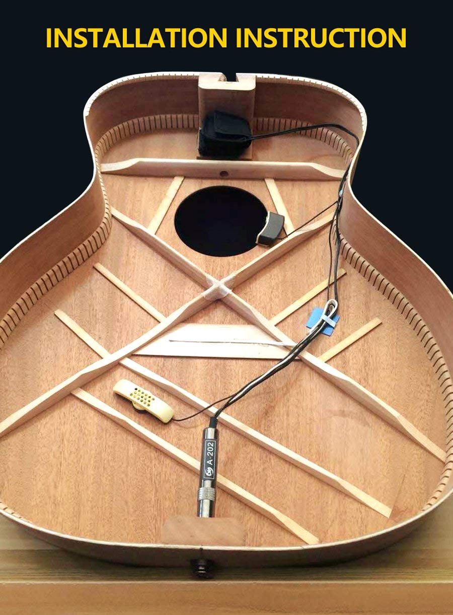 ASCENDAS Folk Acoustic Guitar PICKUP, A-202 Guitar Equalizer Piezo Pickup Amplifier Tuner with 6.35mm output jack (with microphone)