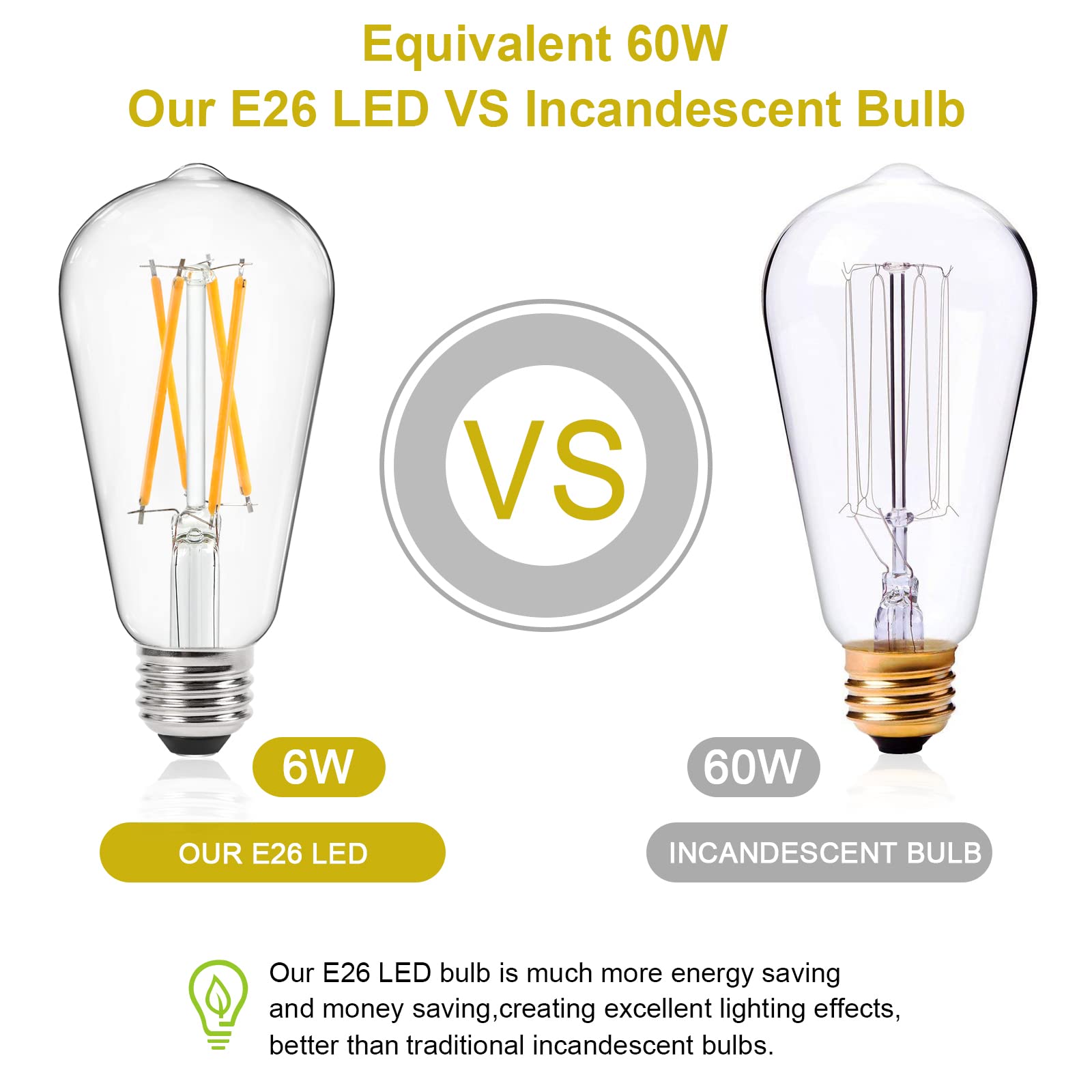 Ascher Dimmable E26 Vintage LED Edison Bulbs, 60 Watt Equivalent, Warm White 2700K, CRI 95+, Clear Glass Filament Light Bulbs for Chandeliers,Ceiling Fan,Pendant,Wall sconces, Pack of 4